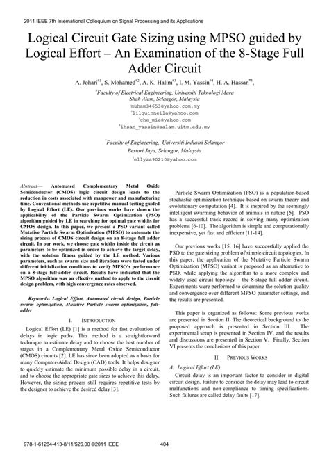 Pdf Logical Circuit Gate Sizing Using Mpso Guided By Logical Effort