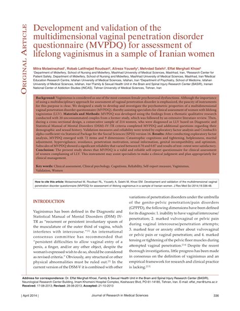 Pdf Development And Validation Of The Multidimensional Vaginal