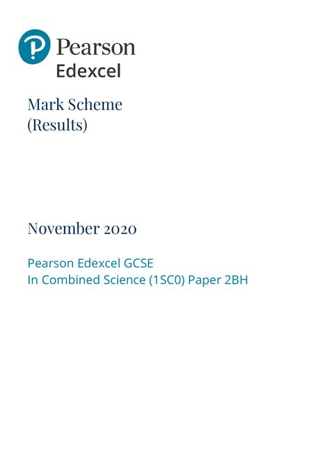 Pearson Edexcel GCSE Combined Science SC BH Question Paper Mark Scheme Paper