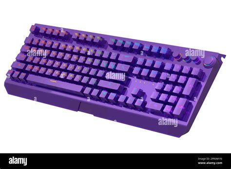 Realistic Computer Keyboard With Violet Chrome Texture Isolated On