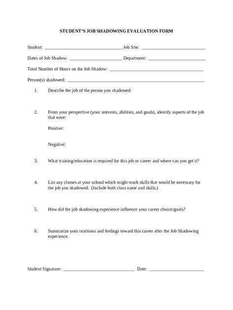 Job Shadowing Plan Template