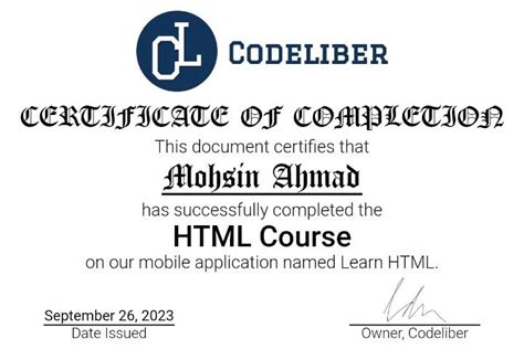 Mohsin Ahmad On Linkedin Sylani Azizjantrust Html Webdevelopment Certification