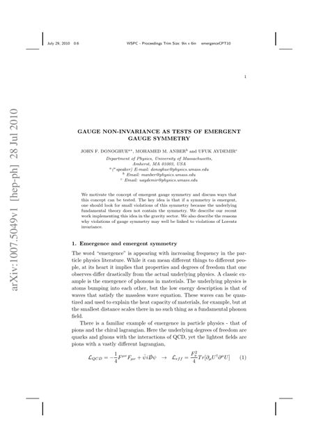 Pdf Gauge Non Invariance As Tests Of Emergent Gauge Symmetry
