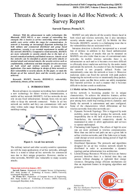Pdf Threats And Security Issues In Ad Hoc Network A Survey Report