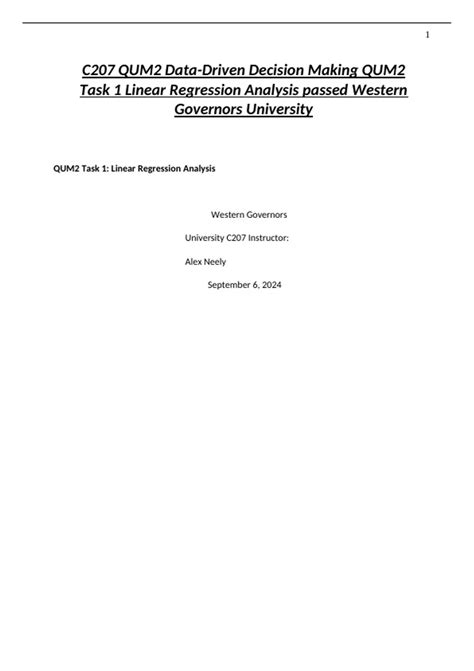 c207 qum2 data driven decision making qum2 task 1 linear regression