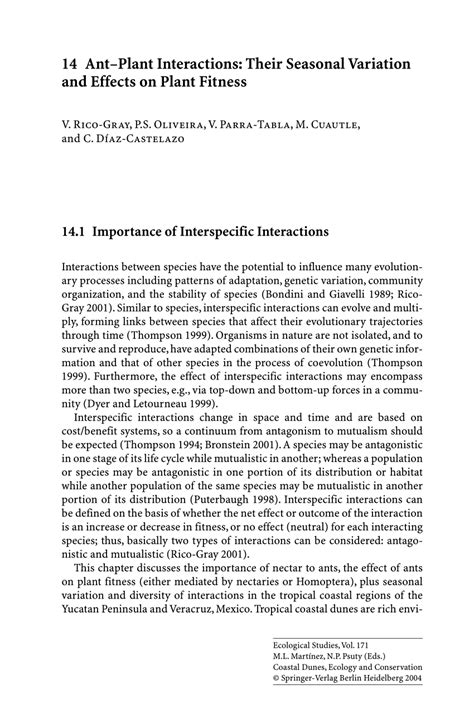 Pdf Ant Plant Interactions Their Seasonal Variation And Effects On
