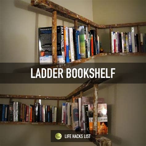 Simple And Unique Bookshelf Turn The Ladder Sideways And Hang It Up On Your Wall Lifehacks