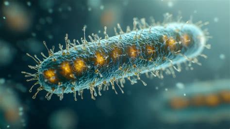 Microscopic View Of A Bacterium With Flagella Surrounded By Smaller