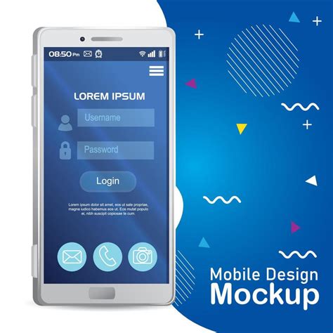 Poster Mobile Design Mockup Realistic Smartphone With Login User And