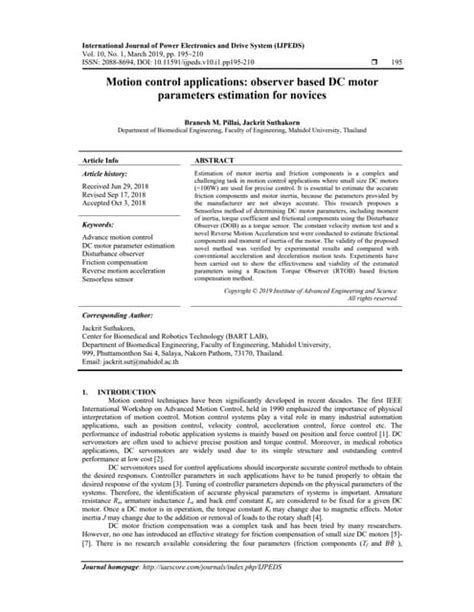 Motion Control Applications Observer Based Dc Motor Parameters Estimation For Novices Pdf