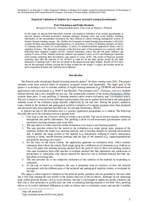 Pdf Empirical Validation Of Abilities For Computer Assisted Learning Questionnaire