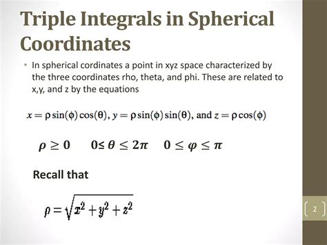 Triple Integrals In Spherical Coordinates Ppt