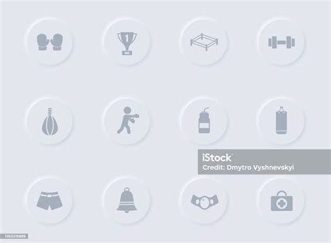 둥근 고무 버튼에 권투 회색 벡터 아이콘 웹 모바일 앱 Ui 디자인 및 프로모션 비즈니스 폴리그래피용 권투 아이콘 세트