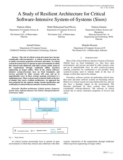 PDF A Study Of Resilient Architecture For Critical Software Intensive System Of Systems Sisos