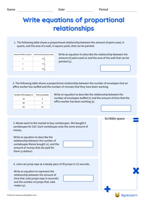 Representing Proportional Relationships Worksheet Printable Word Searches