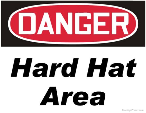 Printable Danger Hard Hat Area Sign