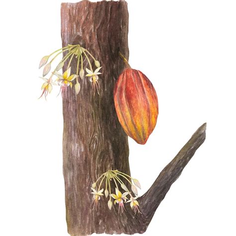 Premium Photo Watercolor Illustration Of Cocoa Brown Tree Trunk Red Premium Photo Watercolor Illustration Of Cocoa Brown Tree Trunk Red