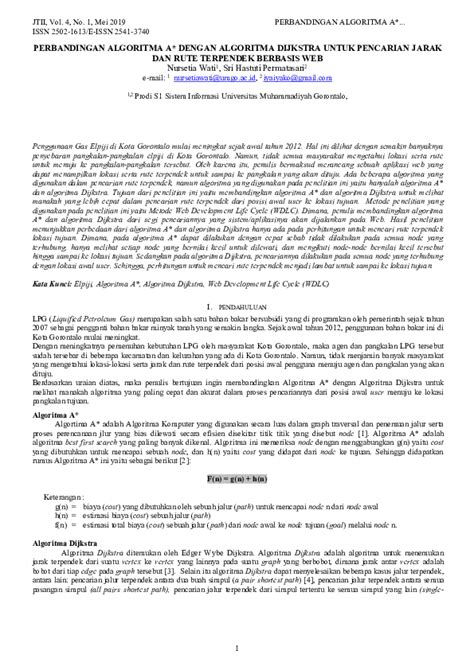 Pdf Perbandingan Algoritma A Dengan Algoritma Dijkstra Untuk