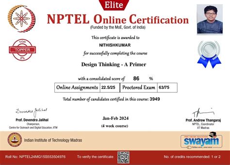 Nithish Kumarm On Linkedin Design Thinking A Primer Nptel Course Was Completed With 86 Of