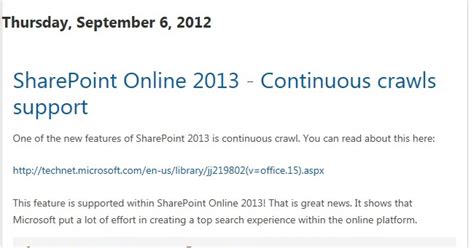 Sharepoint Talk Continuous Crawls In Office 365 Sharepoint 2013 Online