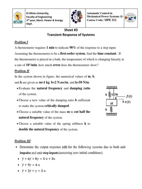 Sheet No 3 Transient Response Of Systems Pdf Pdf Damping Thermometer