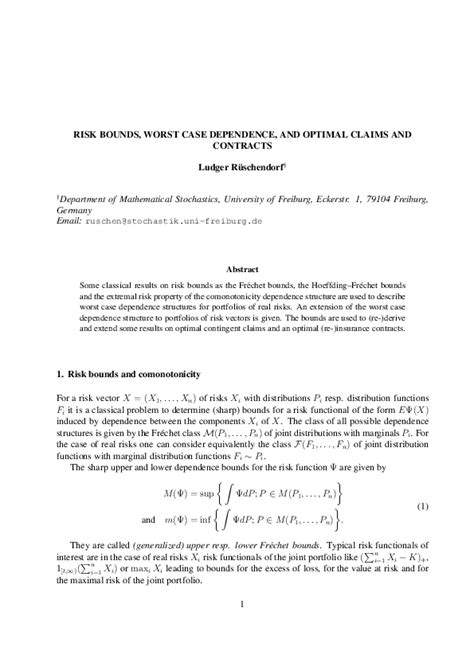 Pdf Risk Bounds Worst Case Dependence And Optimal Claims And Contracts