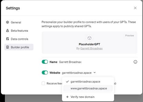 Gpts Builder Profile Cant Switch To Verified Domain Chatgpt