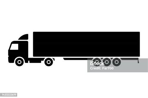 세미 트레일러 아이콘이있는 트럭 트랙터 블랙 실루엣 측면보기 벡터 간단한 평면 그래픽 일러스트레이션 흰색 배경에 격리된 개체입니다 격리 트럭에 대한 스톡 벡터 아트 및 기타