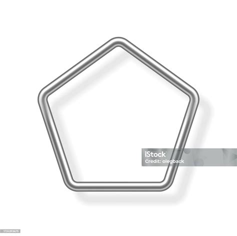 흰색 배경에 그림자가 있는 그림을 위한 은색 오각형 프레임 그림 그림 카드 또는 사진을 위한 빈 공간 3d 현실적인 강철 튜브 템플릿 벡터 그림입니다 간단한 개체 모형