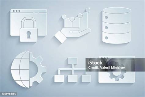 Set Hierarchy Organogram Chart Server Data Web Hosting Globe Of The Earth And Gear Browser