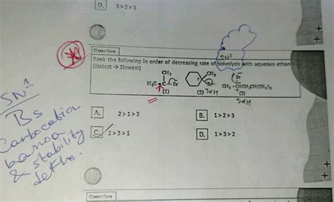 D 3 2 1 Question Rank The Following In Order Of Decreasing Rate Of Sol