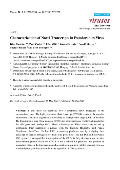 Pdf Characterization Of Novel Transcripts In Pseudorabies Virus