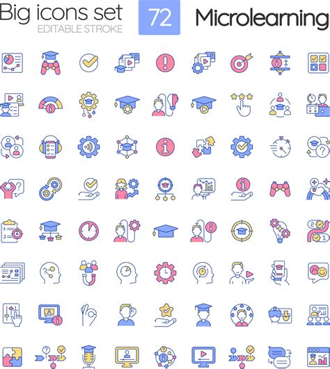 Microlearning Approach RGB Color Icons Set Bite Sized Learning Strategy Isolated Vector