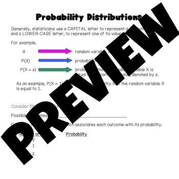 Probability Distribution Notes Worksheets By Sun Sine TPT