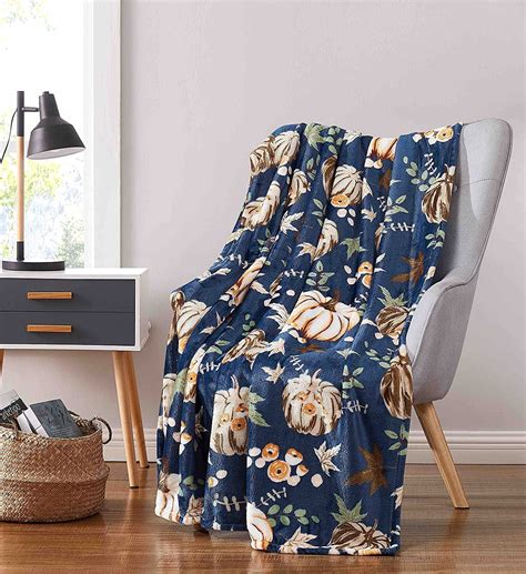 Serafina Harvest Decor Blanket Soft Autumn Themed Throw Orange White