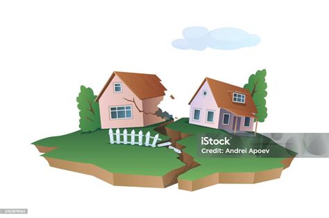 Deep Trench Between Houses After Earthquake 2d Objects Stock Illustration Download Image Now