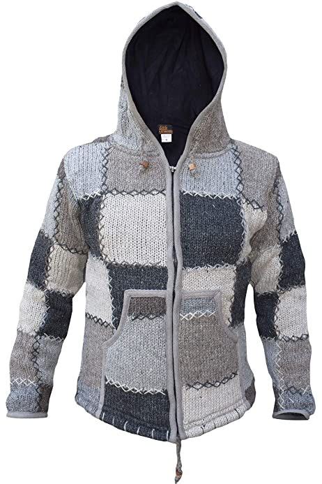 Shopoholic Fashion Mens Grey Black Wool Hoodie Hippy Festival Jacket