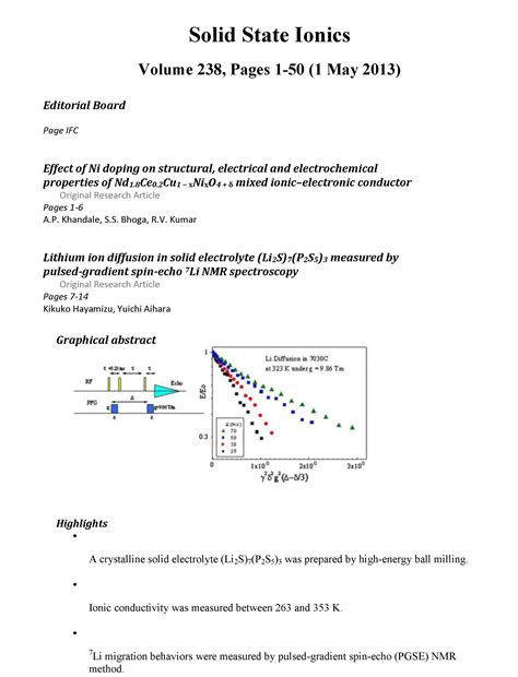 Solid State Ionics Diffusion And Reactions 2013 V 238 Web кабинет учёного