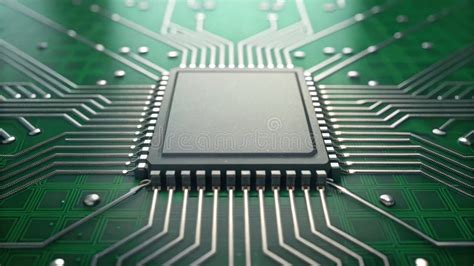 Close Up Of A Modern Computer Microprocessor Chip With Detailed Green