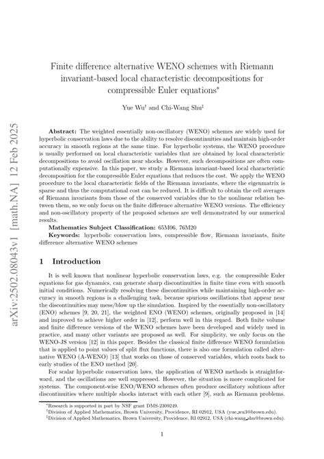 Pdf Finite Difference Alternative Weno Schemes With Riemann Invariant Based Local