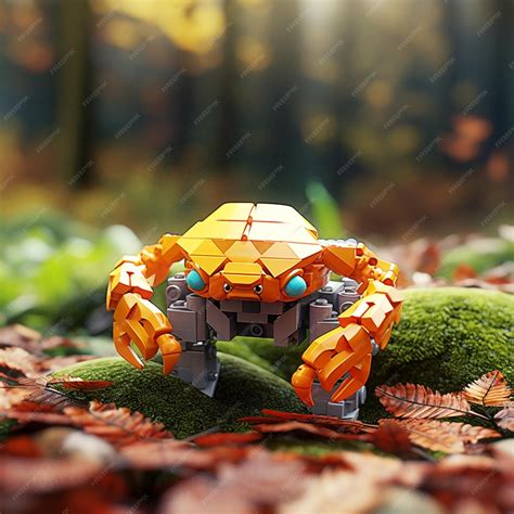 Premium Photo A Lego Crab Is Standing On A Rock In The Woods