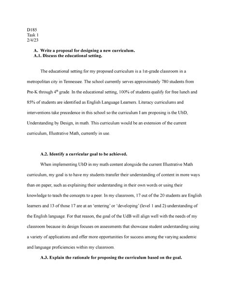 task 1 d185 applying curriculum models d task 1 2 4 a write a