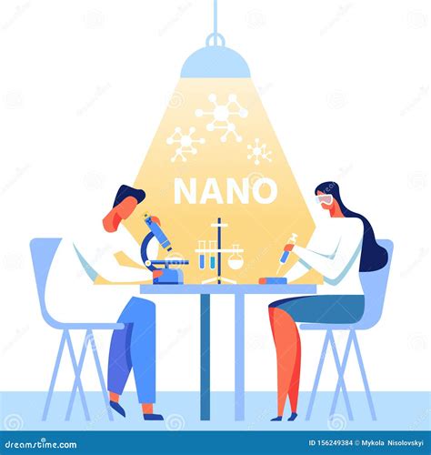Nanotech Metaphor Banner With Cartoon Working Team Stock Vector Illustration Of Equipment