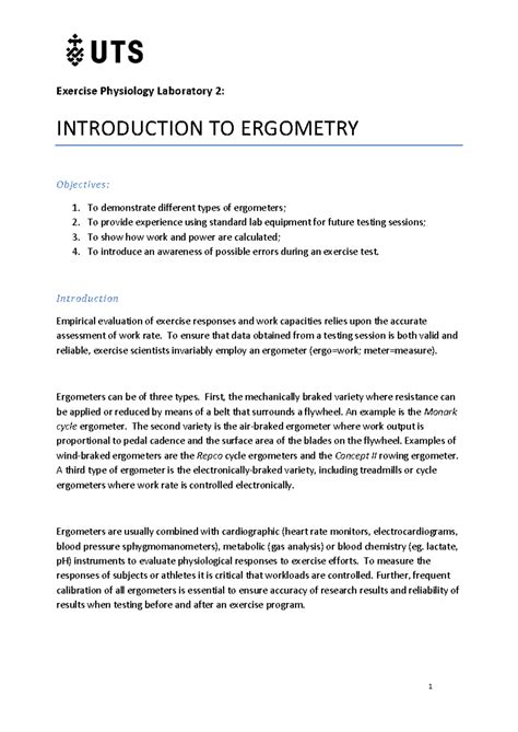 Lab 2 Wk3 Notes Ergometry Exercise Physiology Laboratory 2