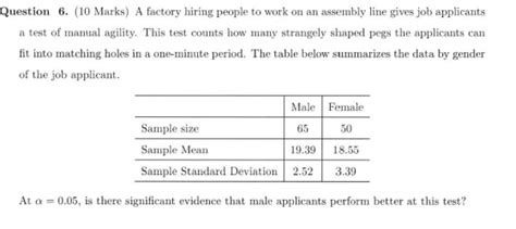 question 6 10 marks a factory hiring people to work on an assembly