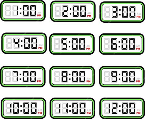 Premium Vector Digital Clock Time Flat Vector Set With 12 Hours Formats