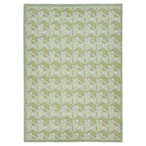 Modern Swedish Green Geometric Rug For Sale At 1stdibs