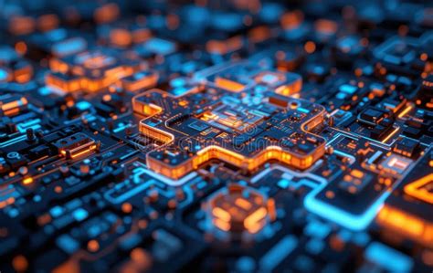Abstract Circuit Board Digital Art Glowing Orange Blue Technology Background Futuristic Design