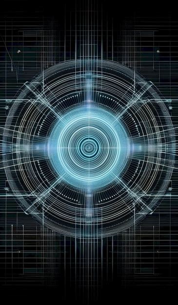 Concentric Circles Glowing Light Dark Background Circuitry Premium Ai Generated Image