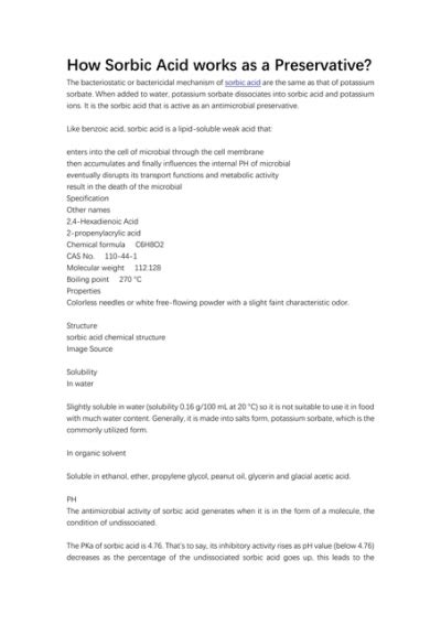 How Sorbic Acid Works As A Preservative